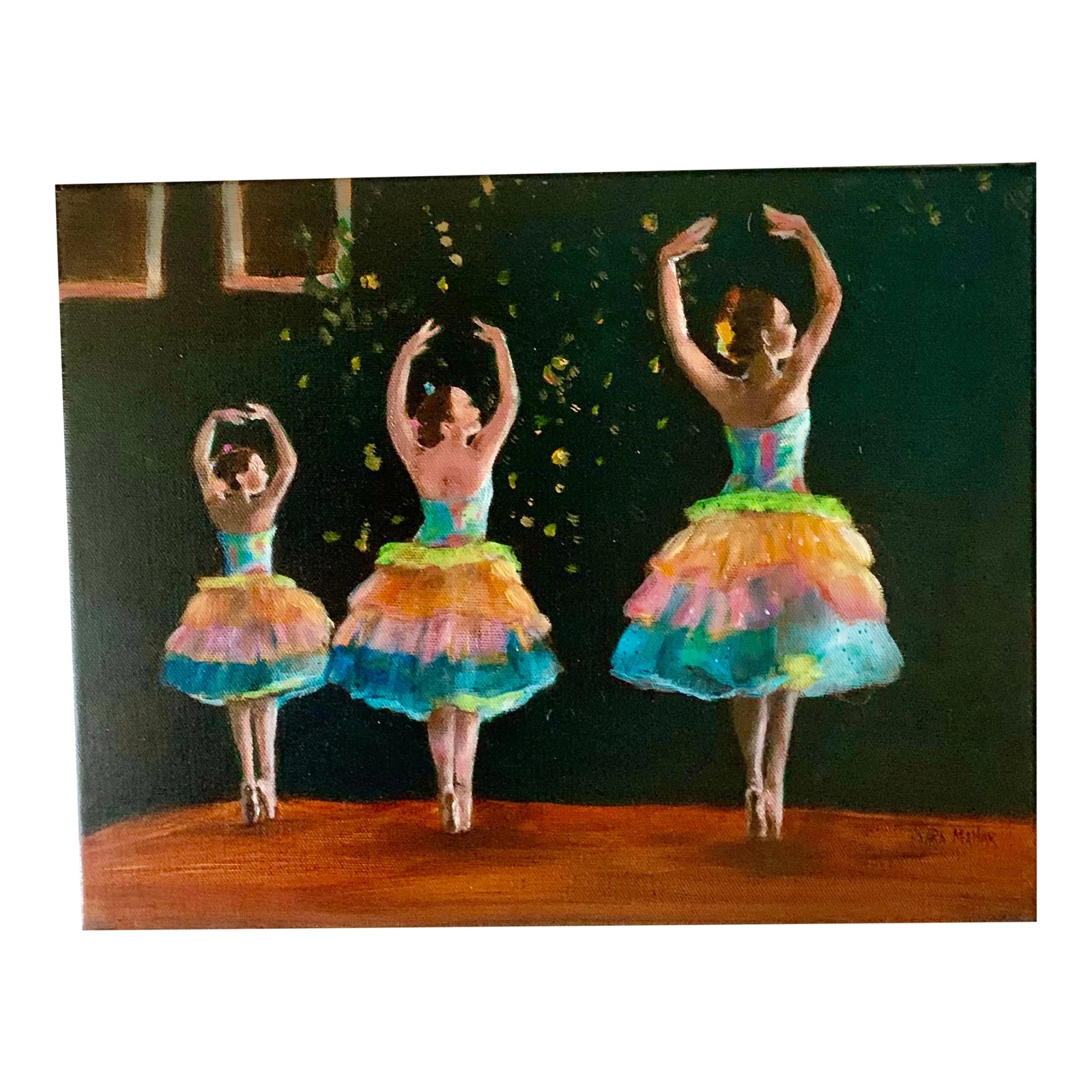 Small Ballet Dancers Original Acrylic Painting, Signed | Chairish