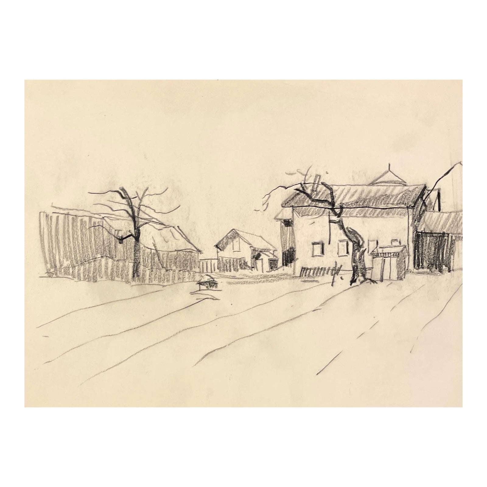 1940s Norman Kent Farm Landscape Drawing | Chairish