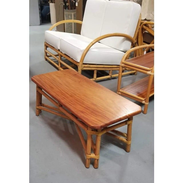 Restored Rattan Single Strand Half Moon Sofa & Lounge Chair Living Room ...