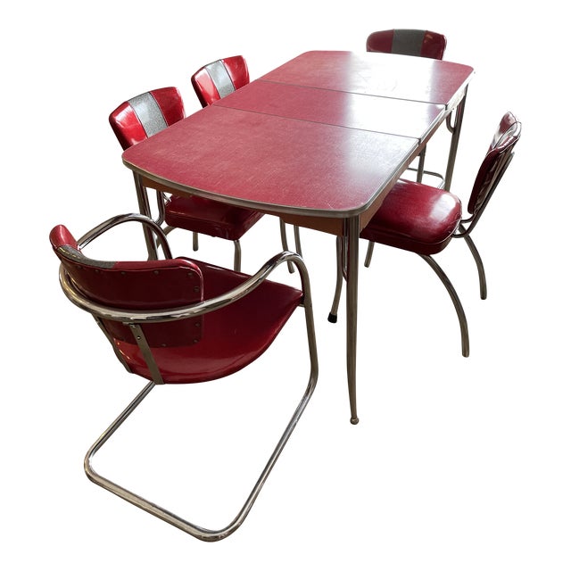1950s Red Glitter Vintage Dining Table & 5 Chairs | Chairish