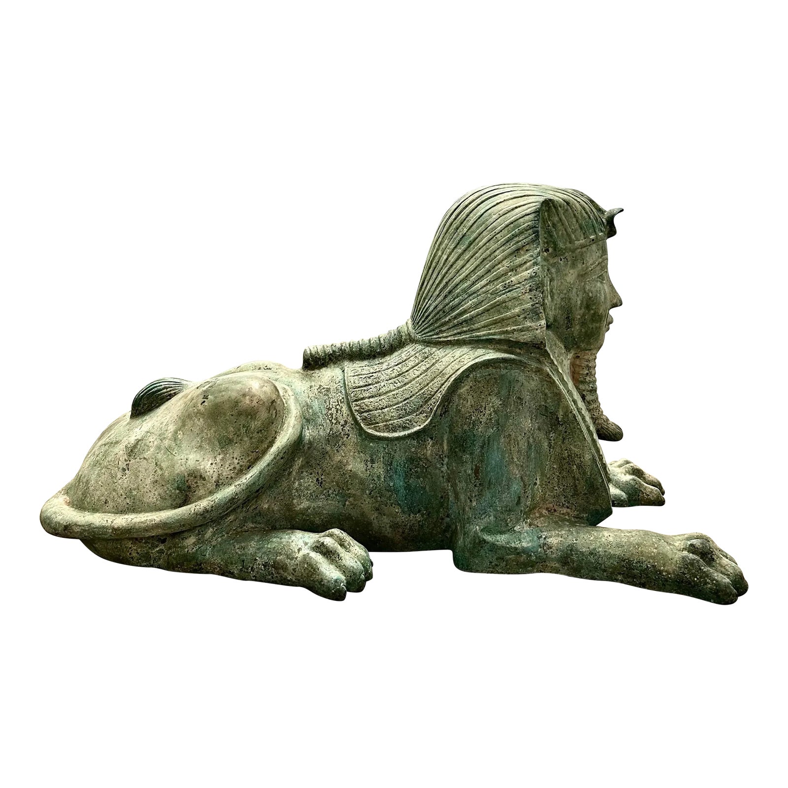 Large Grand Tour Bronze Sphinx in Repose Statue | Chairish