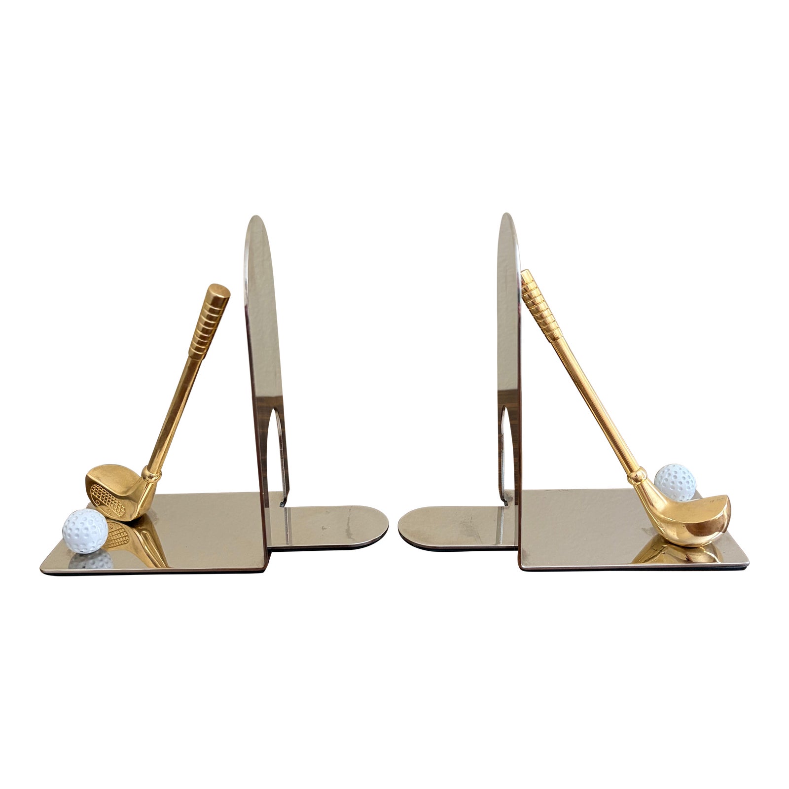 Vintage Cast Brass Golf Club Bookends, Pair | Chairish