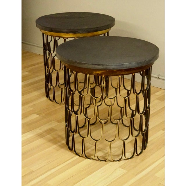 1970s Pair Fish Scale Tables Slate Tops Attributed to Lloyd Powell and ...