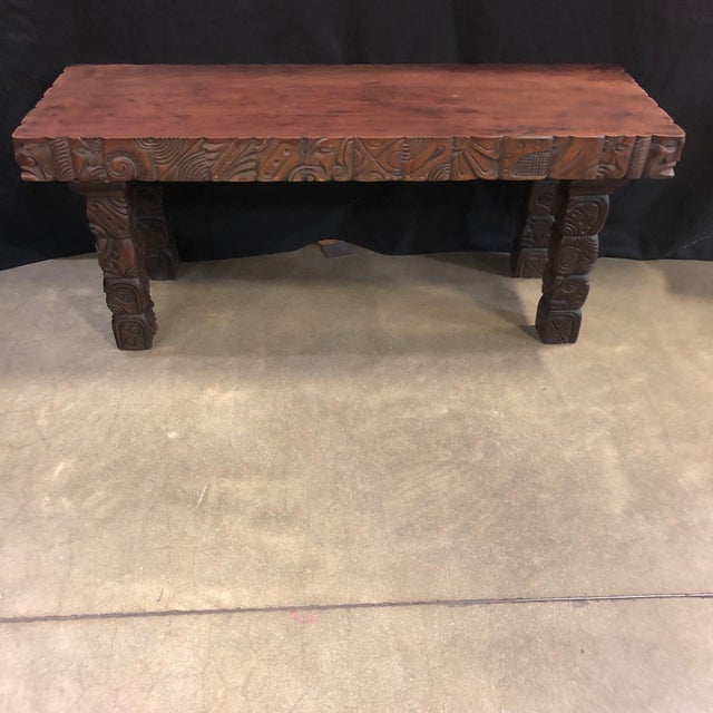 Pair of 1960’s Polynesian Mayan Influenced Hand Carved Wooden Benches ...