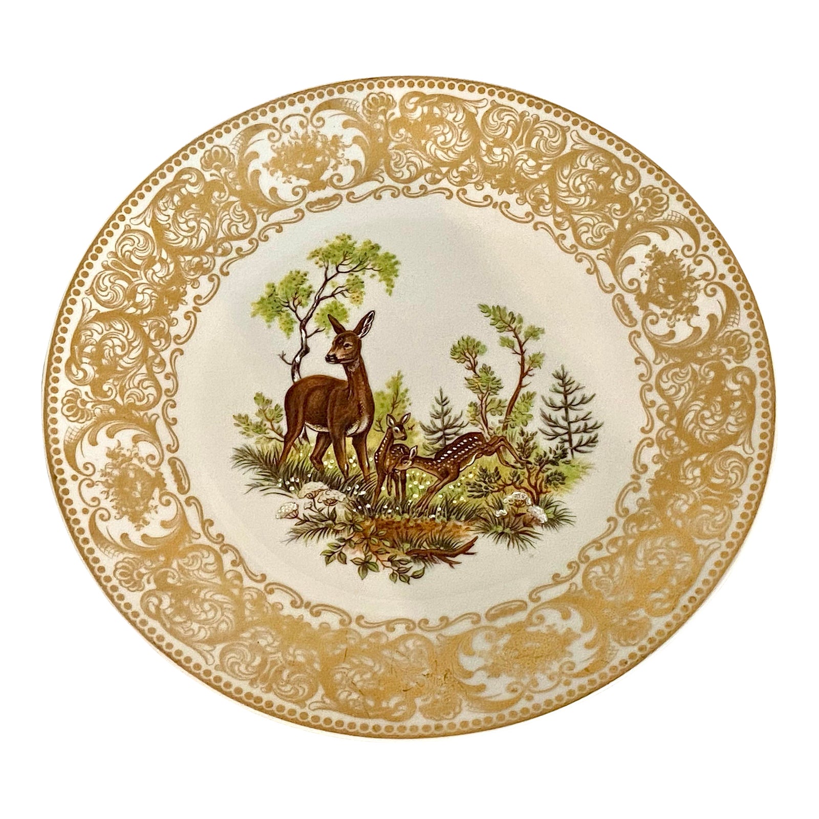 Bareuther Waldsassen Bavaria-Germany Deer and Her Fawns Scene Plate ...
