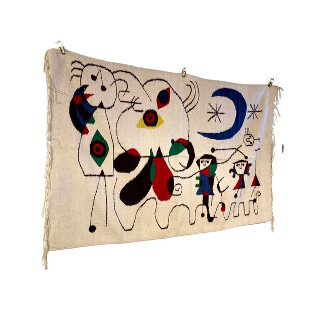 Vintage Joan Miro Style Handwoven Wool Tapestry | Chairish