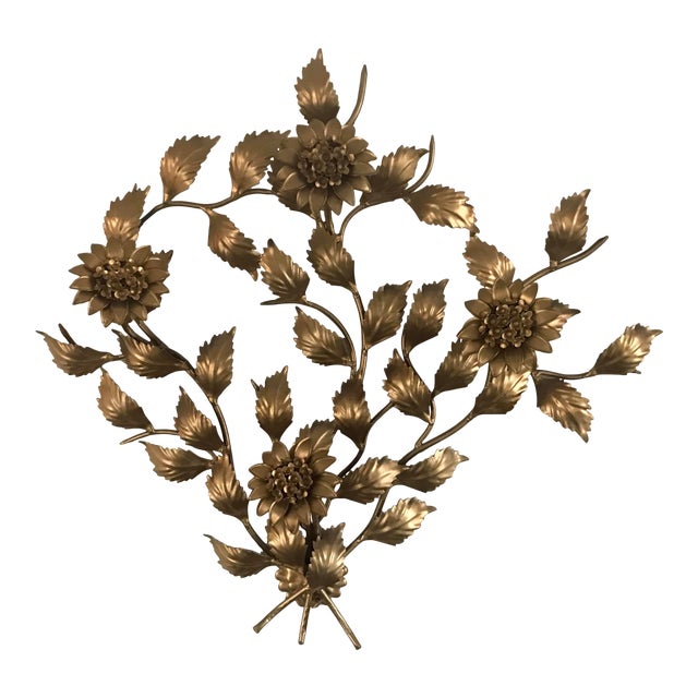 1950s Large Italian Tole Gilt Hydrangea Wall Sconce | Chairish