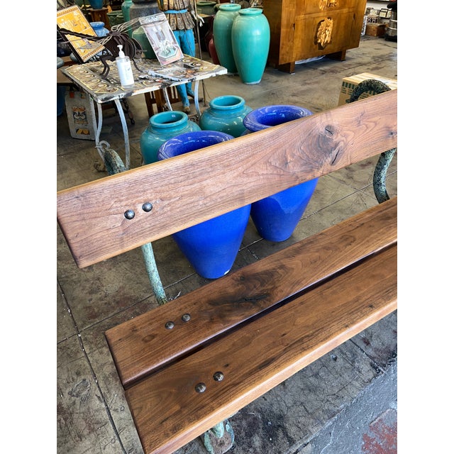 1920s Vintage Snake-Inspired Iron and Black Walnut Wood Bench | Chairish