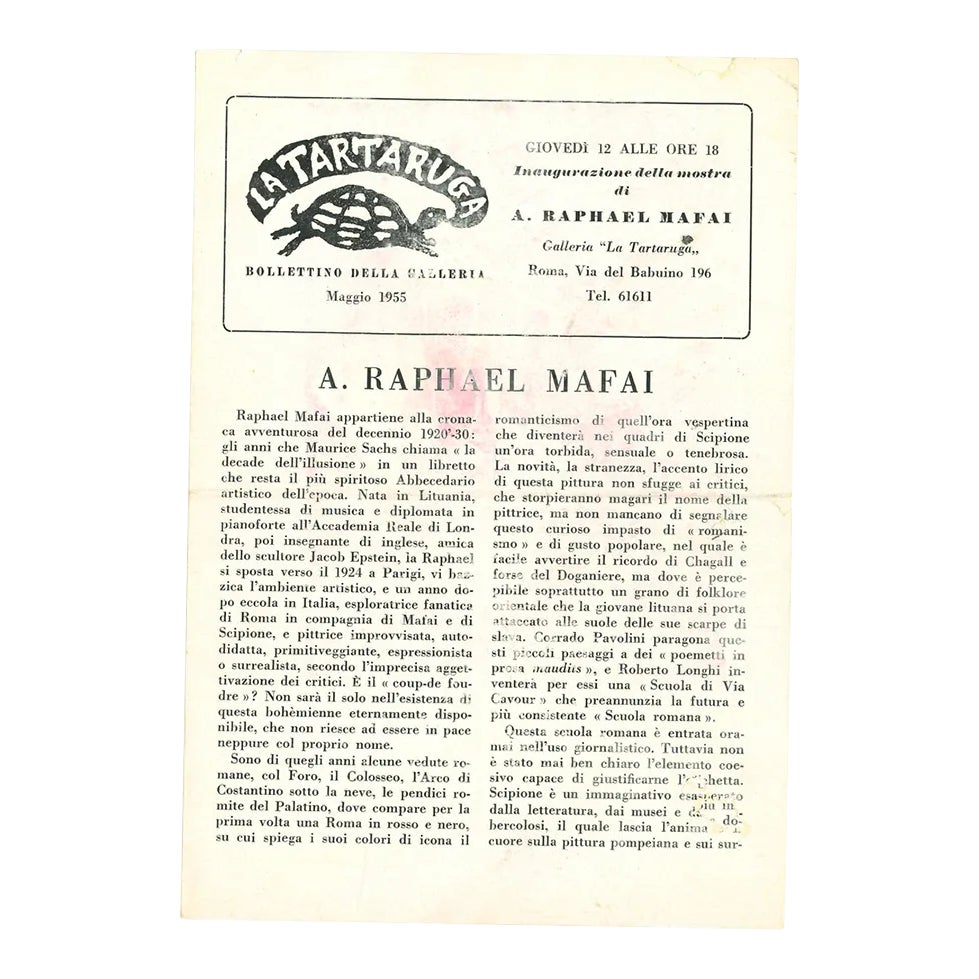 Raphael Mafai, La Tartaruga Gallery Vintage Catalogue, 1955 | Chairish