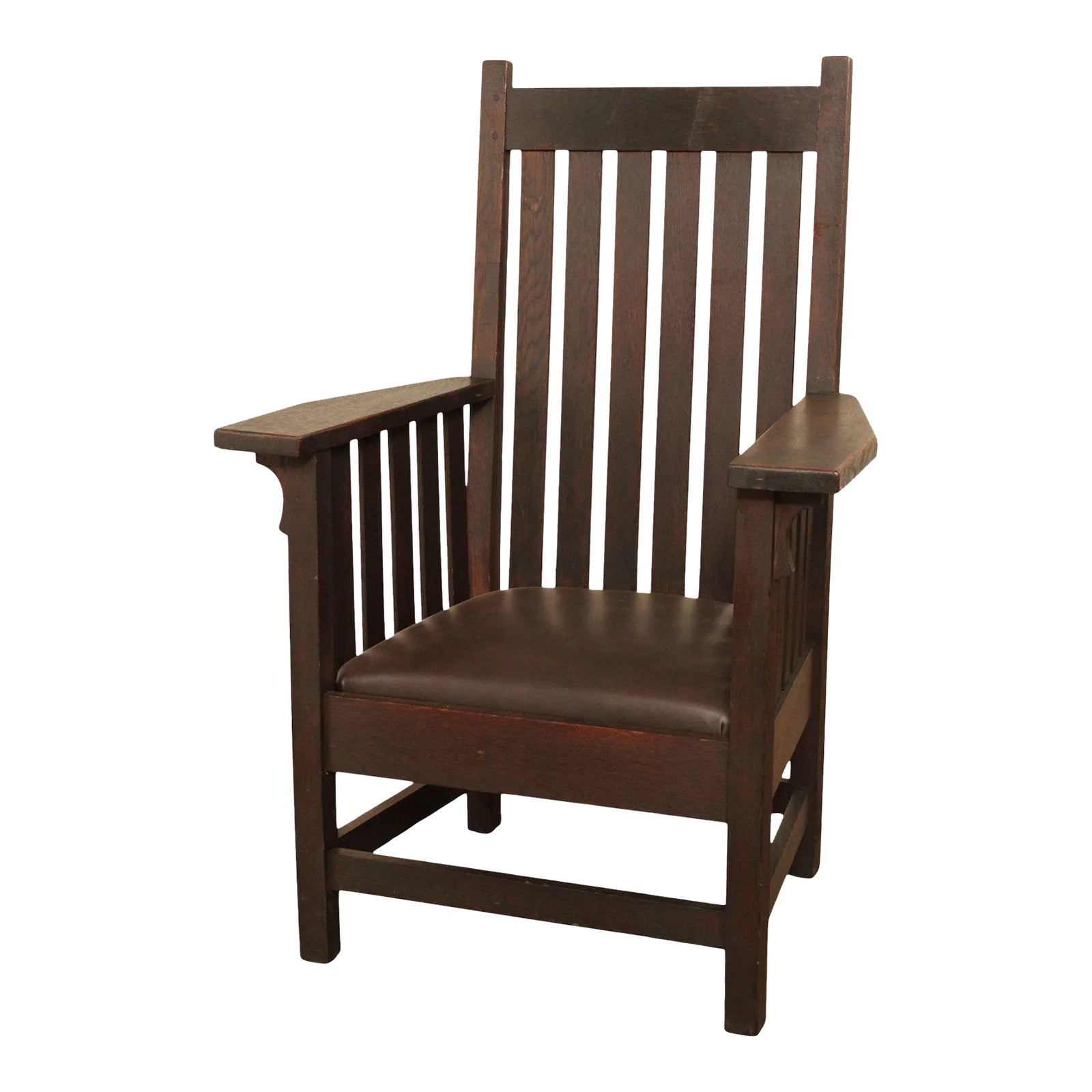Antique Mission Oak & Leather High Back Armchair | Chairish