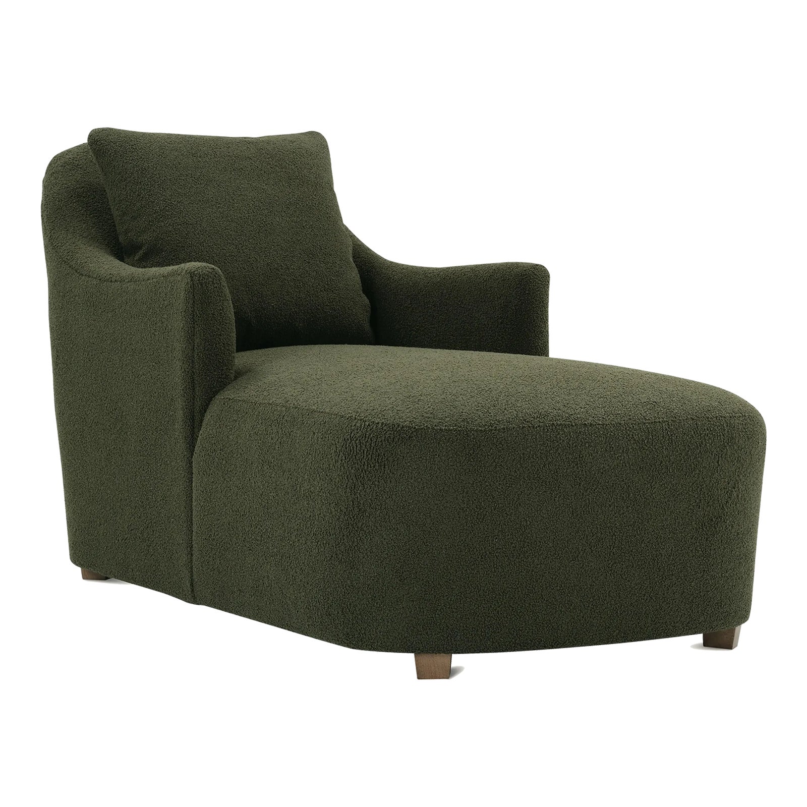 Celine Boucle Chaise, Forest Green and Latte Wood Finish | Chairish