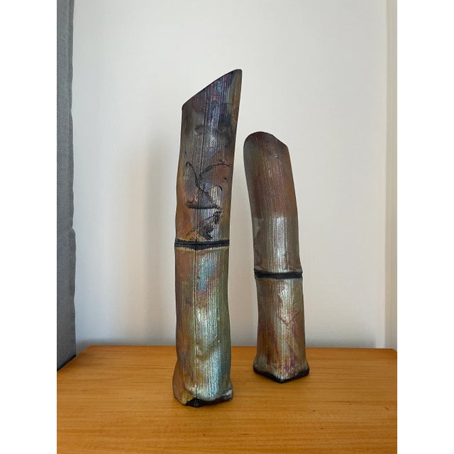 Matthew Lovein Raku Studio Pottery Vessels - a Pair | Chairish