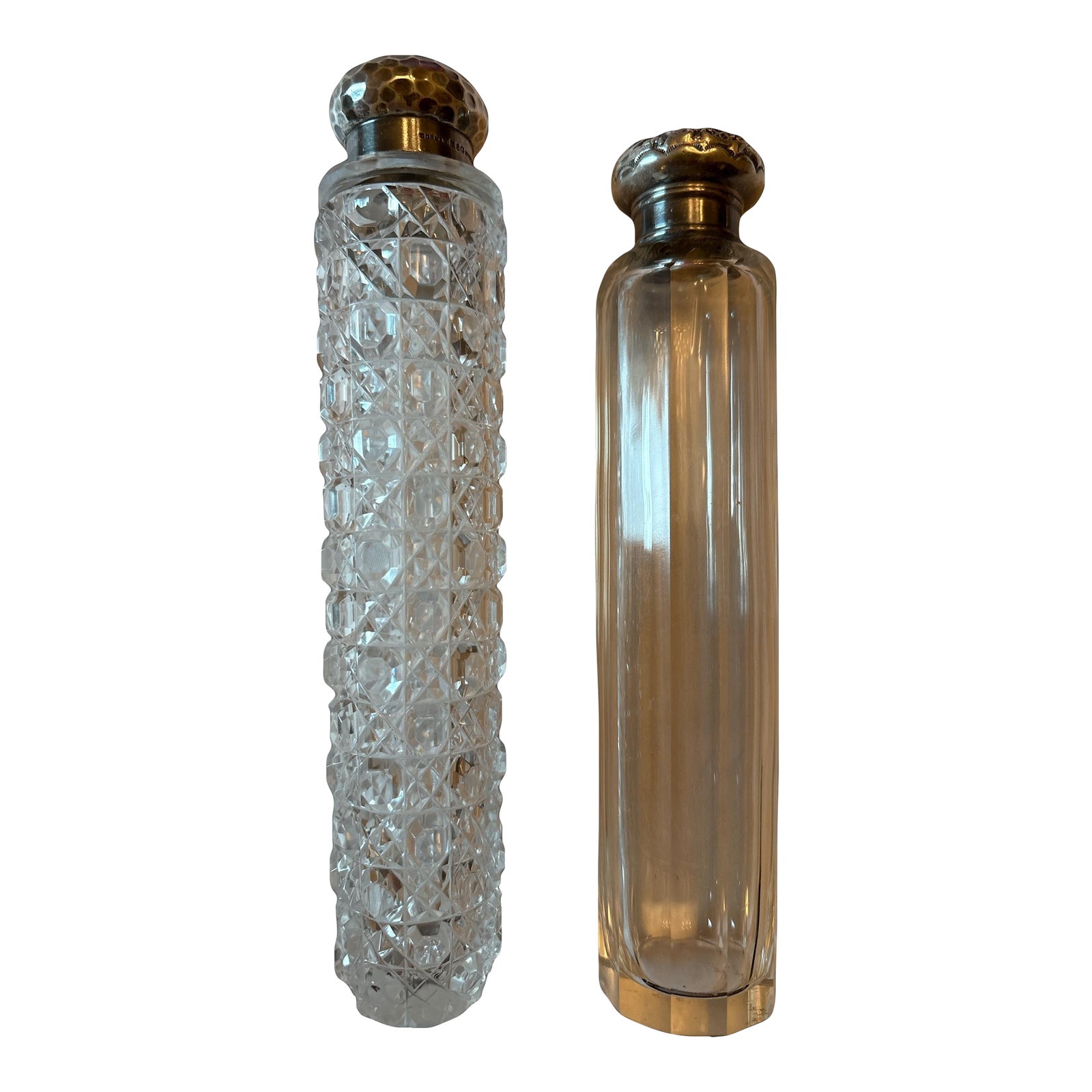 Pair of Rare 19th Century Glass Lay Down Perfume Bottles With Sterling ...
