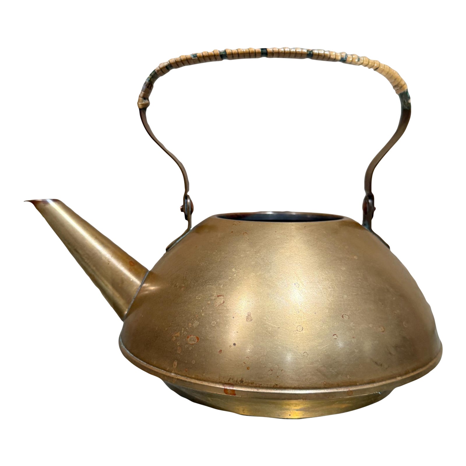 Mid Century Modern Metawa Tea Pot Kettle Holland Cane & Brass | Chairish