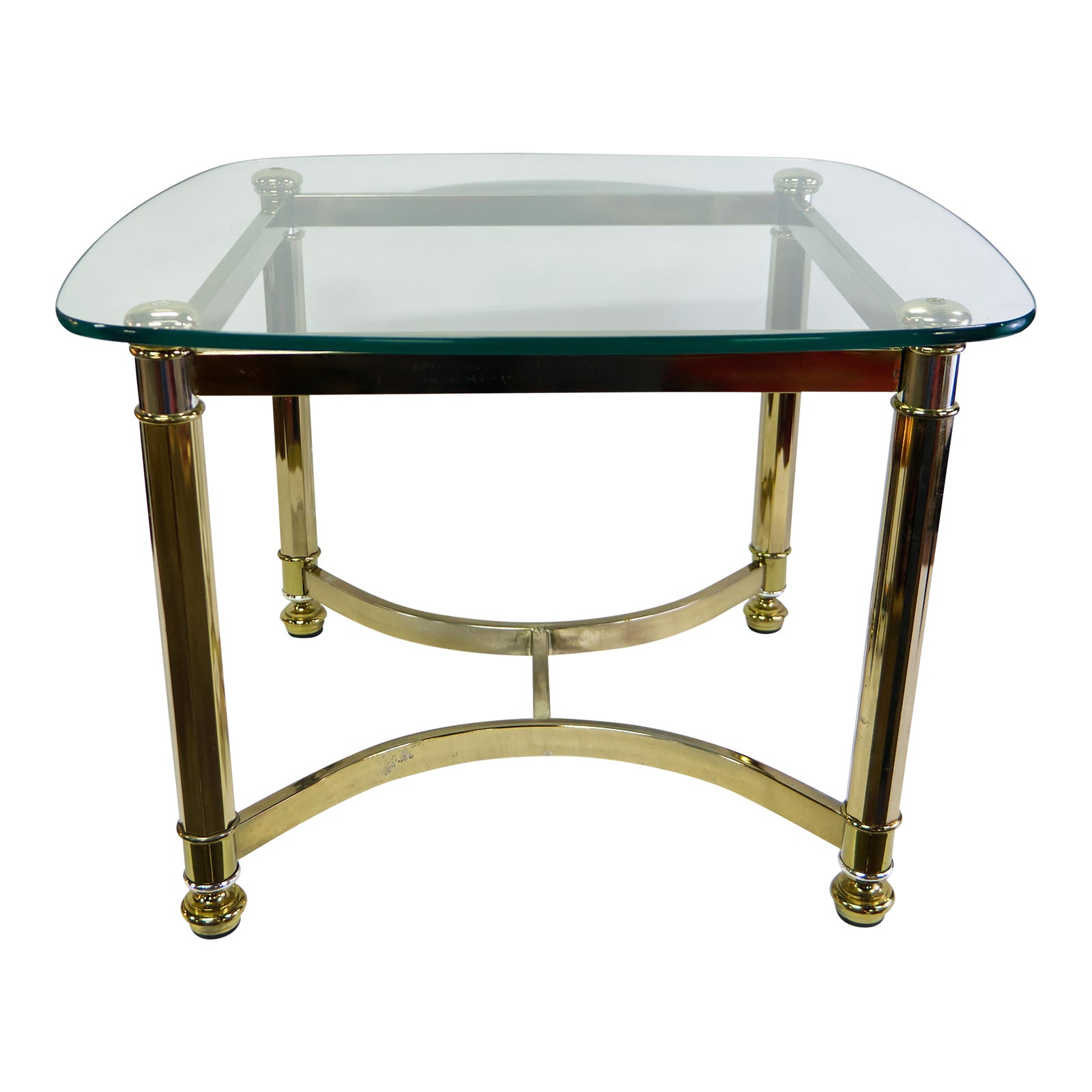 Hollywood Regency Style Square Brass Finish Accent Table With Glass Top ...
