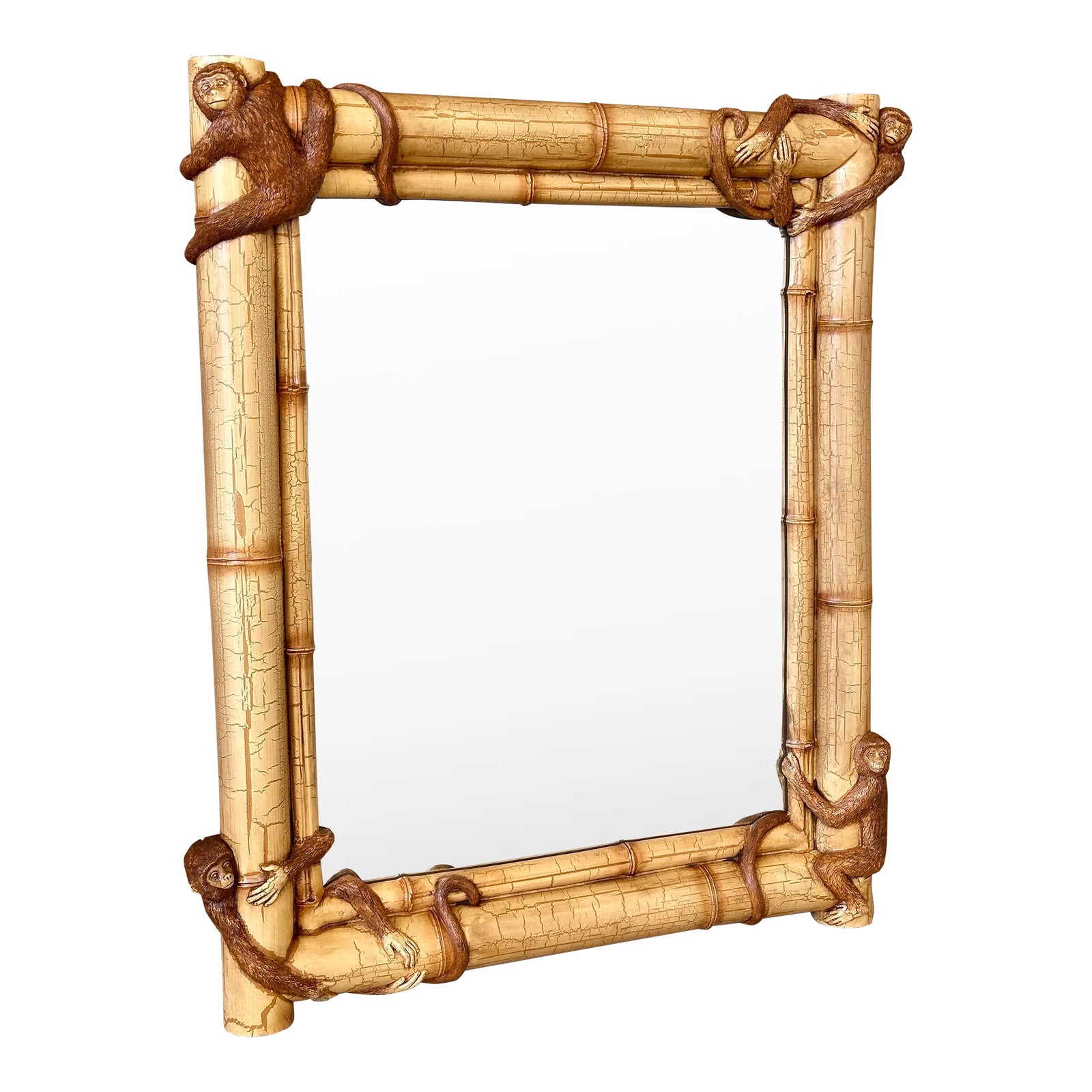 Late 20th Century Sculptural Faux Bamboo Monkey Wall Mirror | Chairish