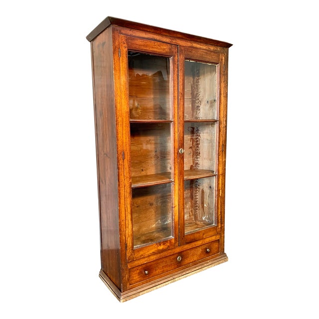 Late 1800s French Walnut Glass Front Display Cabinet | Chairish