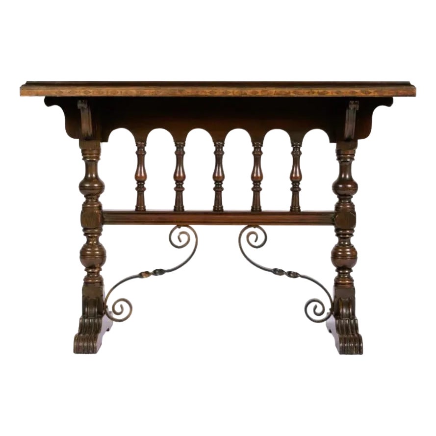 Antique Spanish Revival Walnut Console Table With Iron Scrolled ...