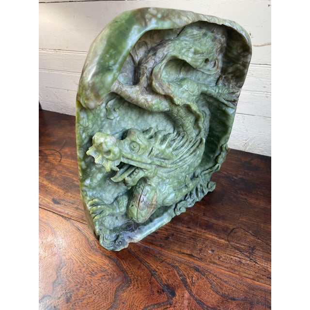 19th Century Large Chinese Green Jade Dragon Sculpture | Chairish
