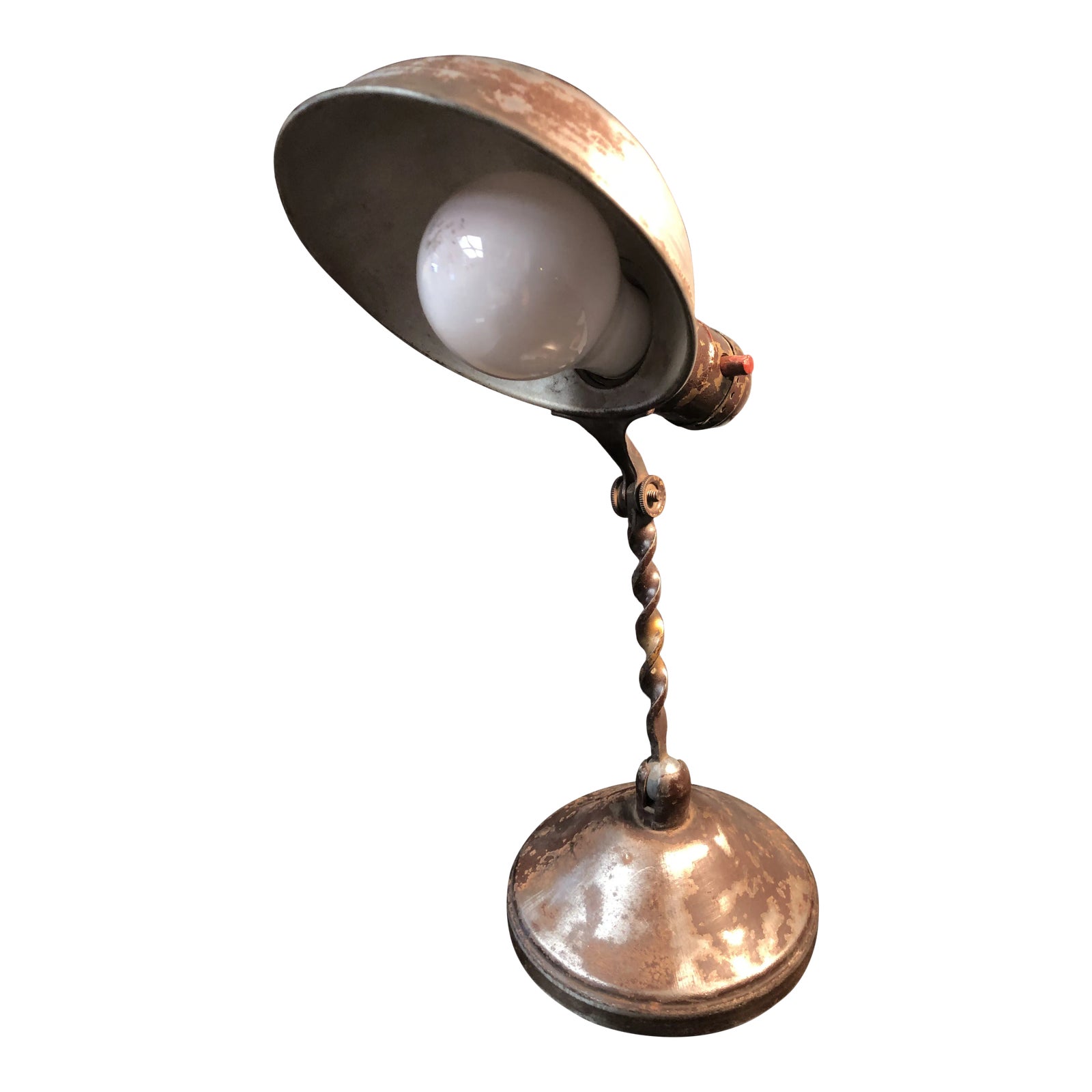 Mini Antique 1920s Metal Reading Lamp With Patina | Chairish
