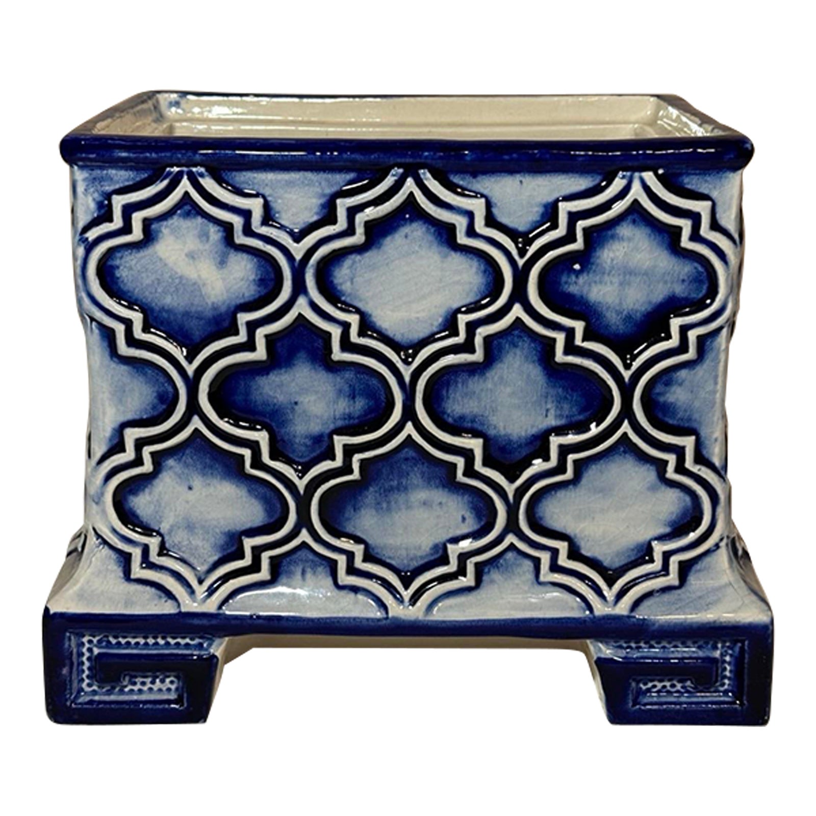 Mid 20th Century Blue & White Mediterranean Ceramic Cachepot with Ogee ...