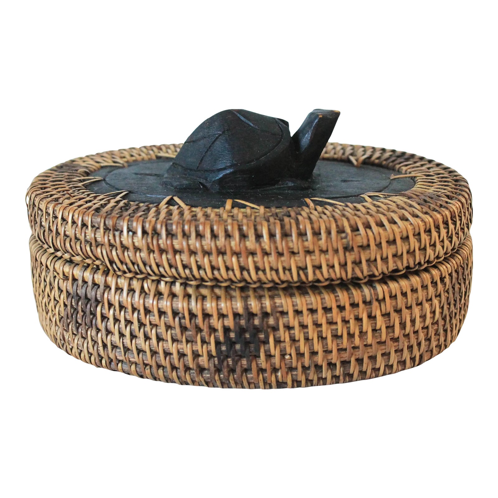 Vintage Wicker Woven Lidded Turtle Trinket Box | Chairish