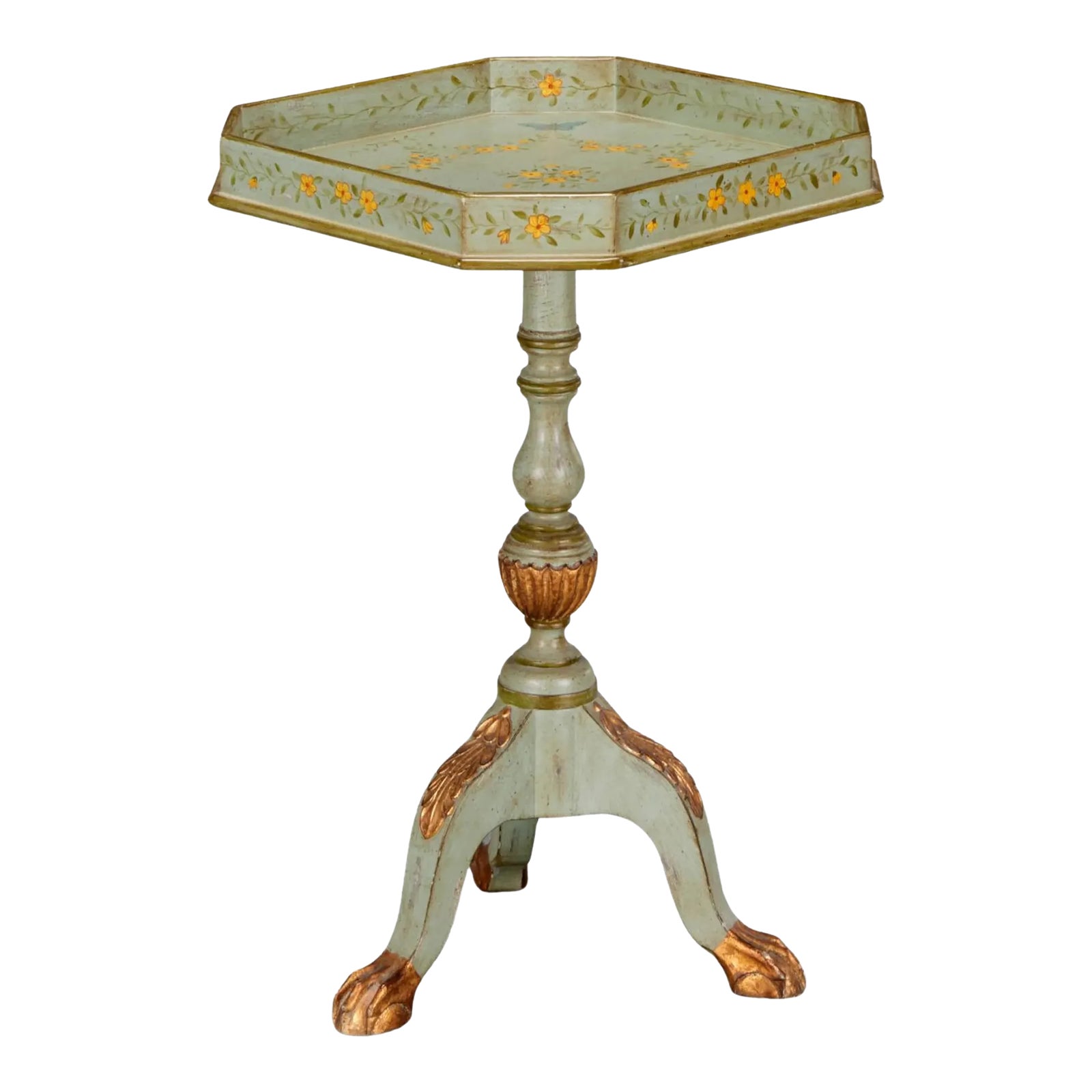 Vintage Green Floral Hand-Painted Accent Table | Chairish