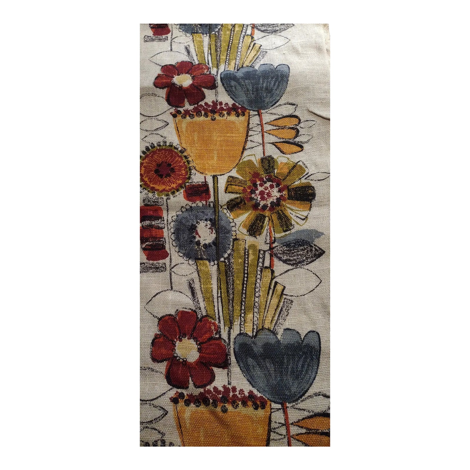 Pure Dye Screen Linen Floral Fabric Remnant | Chairish