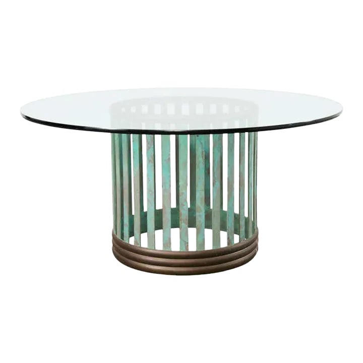 Patinated Bronze Garden Dining Center Table With Verdigris | Chairish