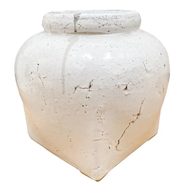 White Distressed Glazed Clay Vases - a Pair | Chairish