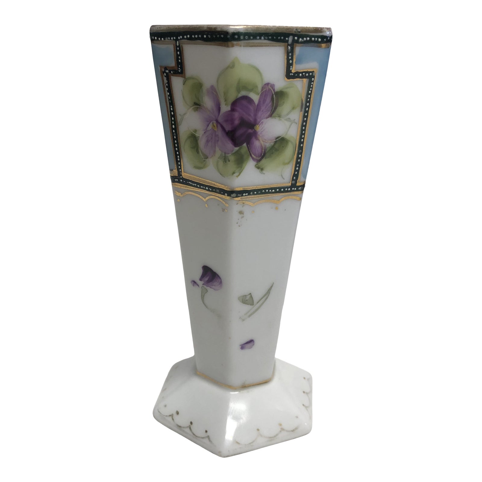 Vintage Hand Painted Octagonal Vase | Chairish