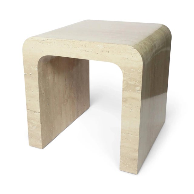 Postmodern Travertine Laminate Waterfall Side Table | Chairish