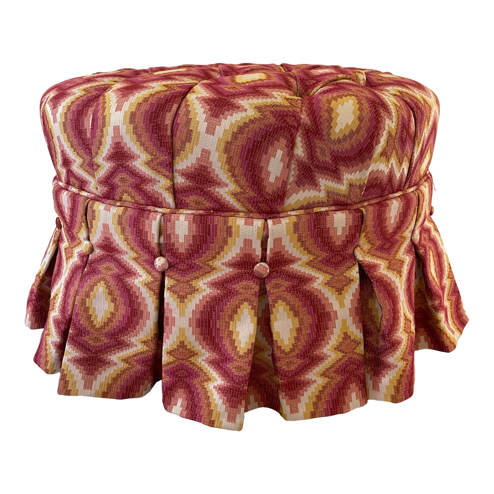 Late 20th Century Tufted Pink Ottoman on Wheels | Chairish