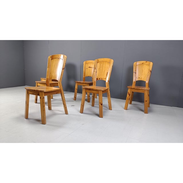 Vintage Pine Wood Dining Chairs, 1970s, Set of 6 | Chairish