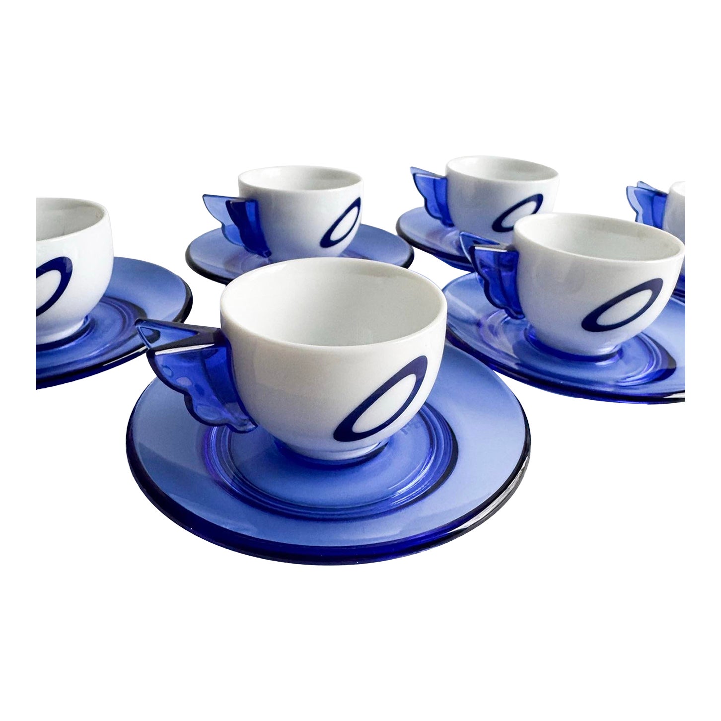 Vintage Guzzini Espresso Cups and Saucers – Set of 6 – Blue & White ...