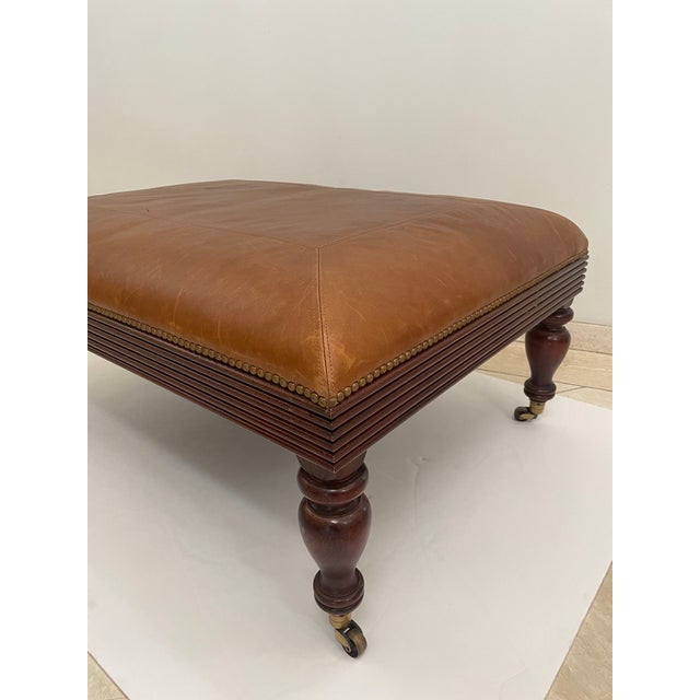 Victorian English Style Leather Ottoman With Brass Casters and Nailhead ...