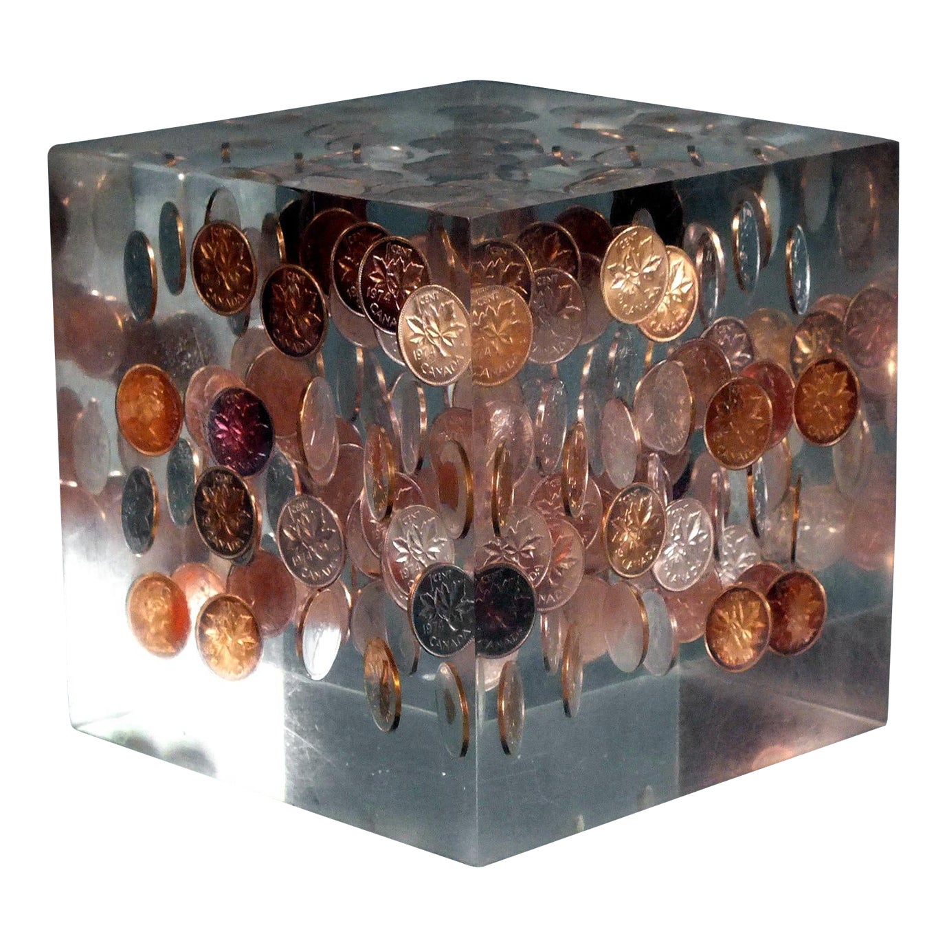 1970s George Schreber 1 Cent Canada in Plexi/Lucite Cube Sculpture ...