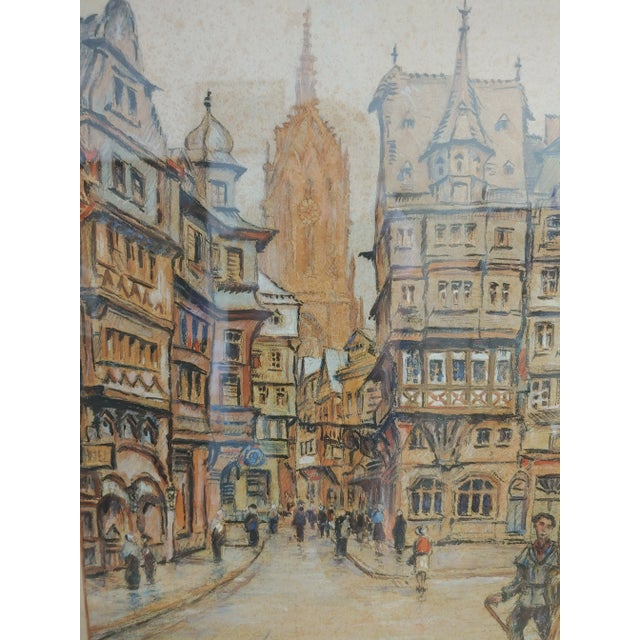 Vintage 1946 Colored Pencil Drawings of German Cityscapes - a Pair ...