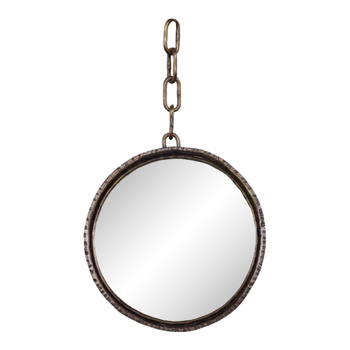 1950s French Round Iron Mirror on Chain | Chairish