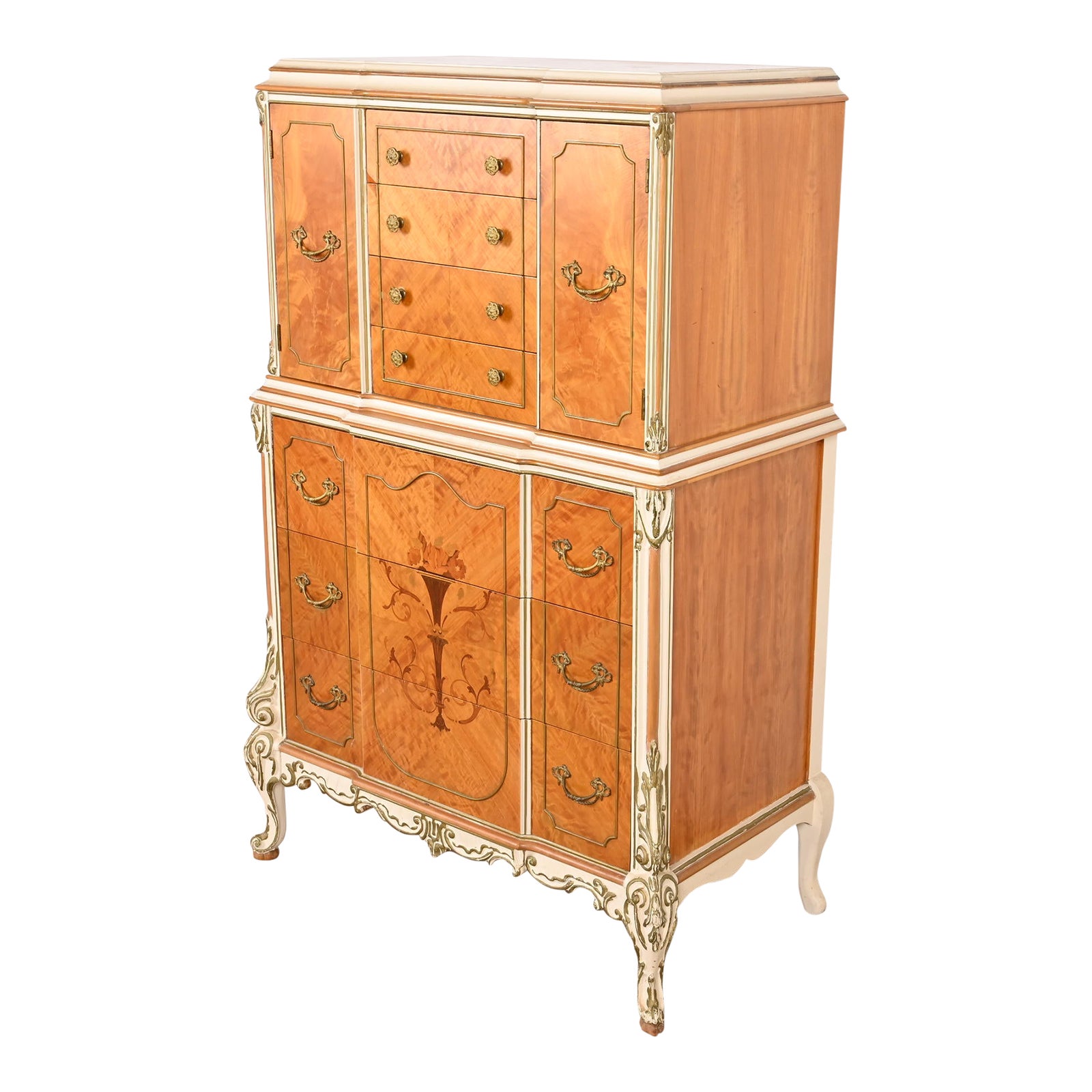 Romweber French Rococo Louis XV Satinwood Inlaid Marquetry and Parcel ...