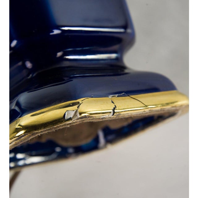 Cobalt Blue Ceramic Column-Shaped Table Lamp | Chairish