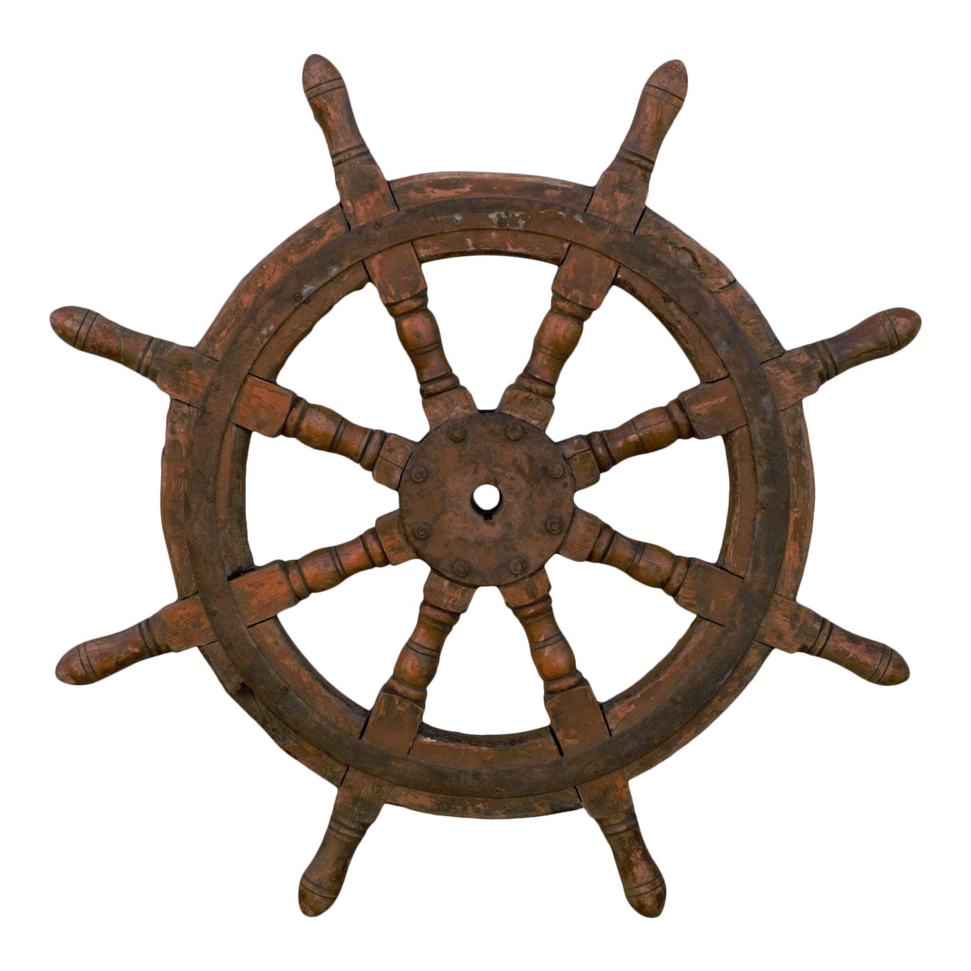 Antique Authentic Nautical Style Ship Wheel With Brass Hub | Chairish
