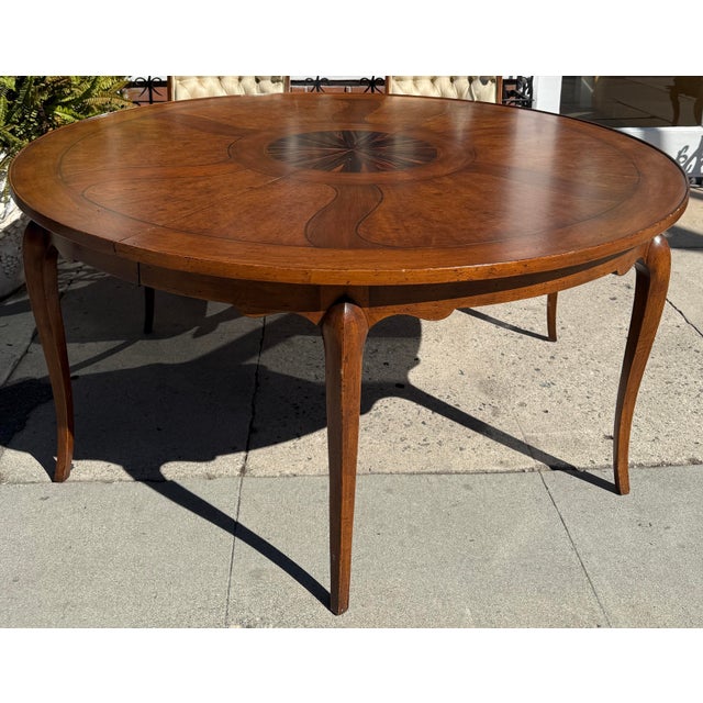 Round Italian Mahogany Inlaid Dining Table | Chairish