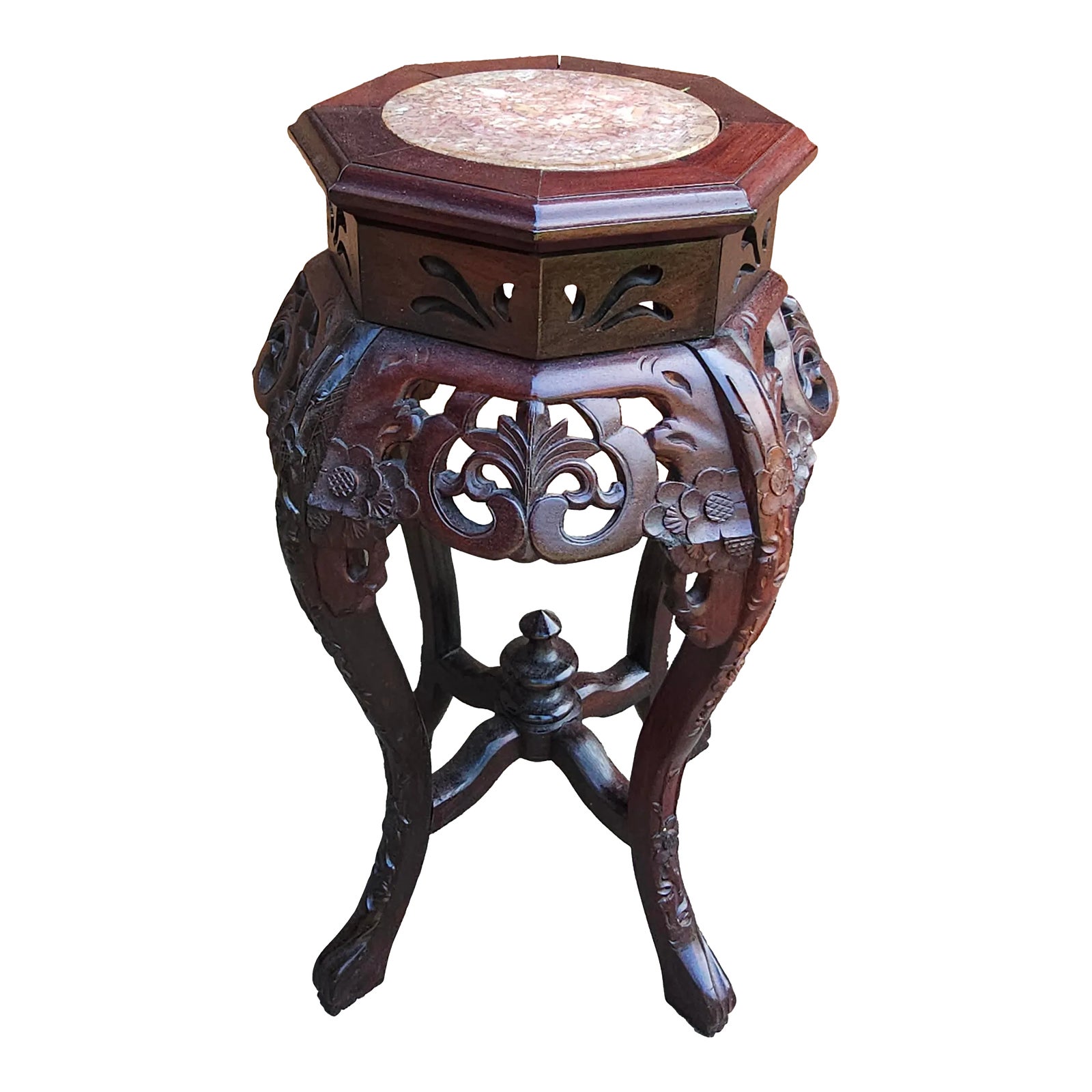 Mid-Century Hongmu and Marble Top Stand | Chairish