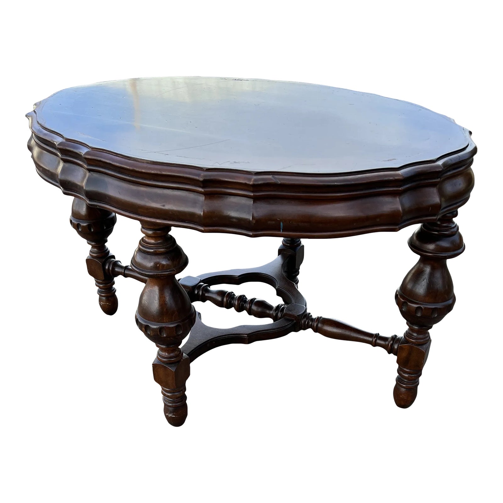 1940s Oval Walnut Coffee Table | Chairish