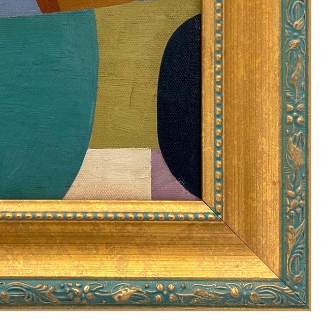 Contemporary Abstract Color-Block Oil Painting in Vintage Frame | Chairish