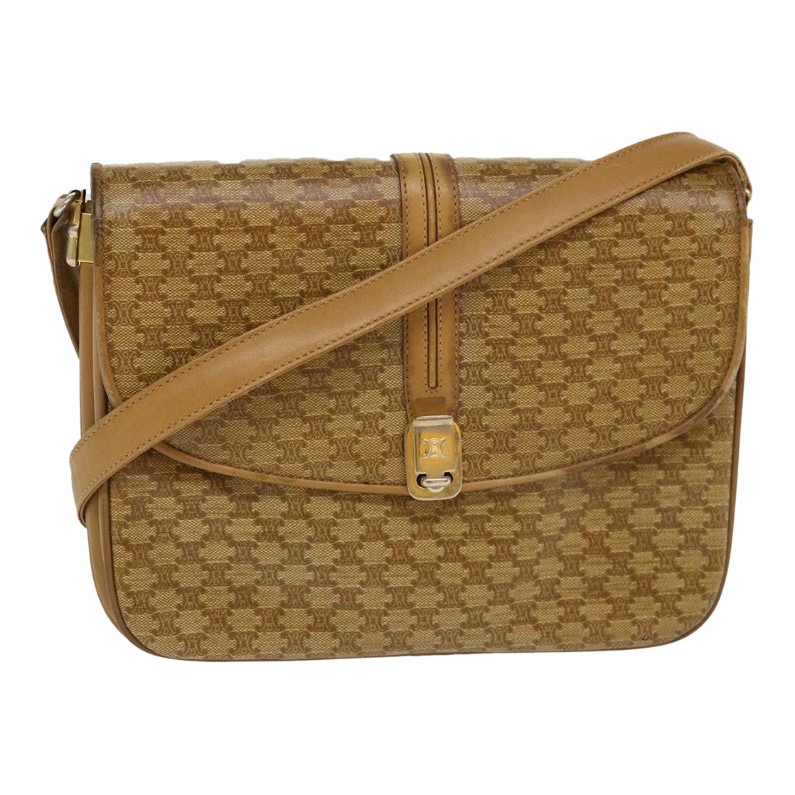 Celine Macadam Canvas Shoulder Bag Pvc Leather Beige Auth 39942 | Chairish
