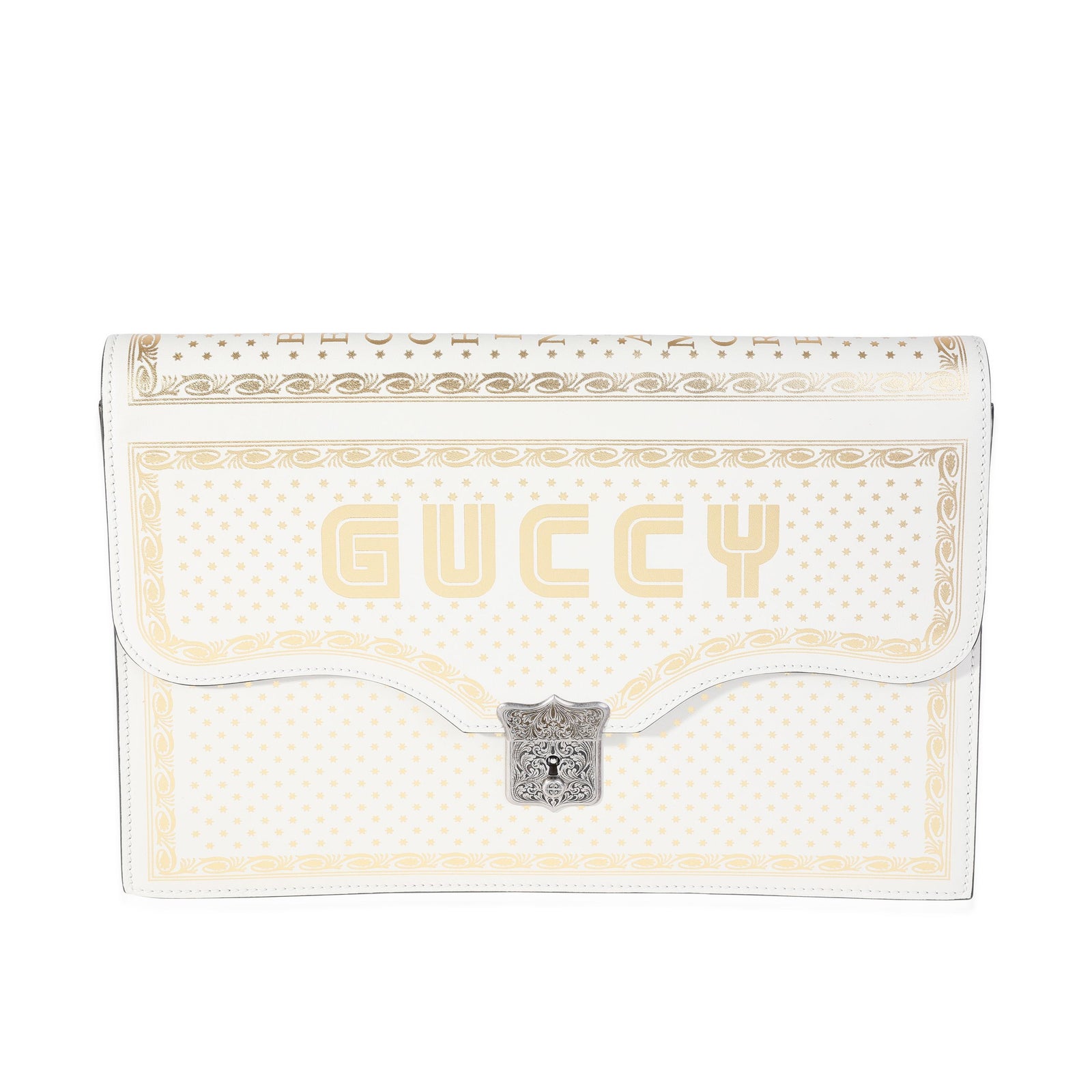 Gucci X Sega Mystic White Star Printed Calfskin Guccy Portfolio Clutch ...