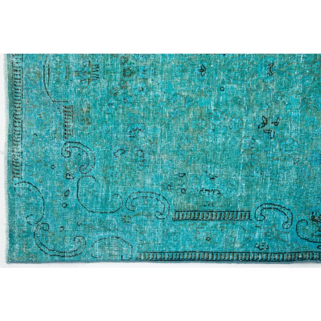 Handmade Turquoise Persian Overdyed Wool Rug With Allover Pattern 4 X 6 | Chairish