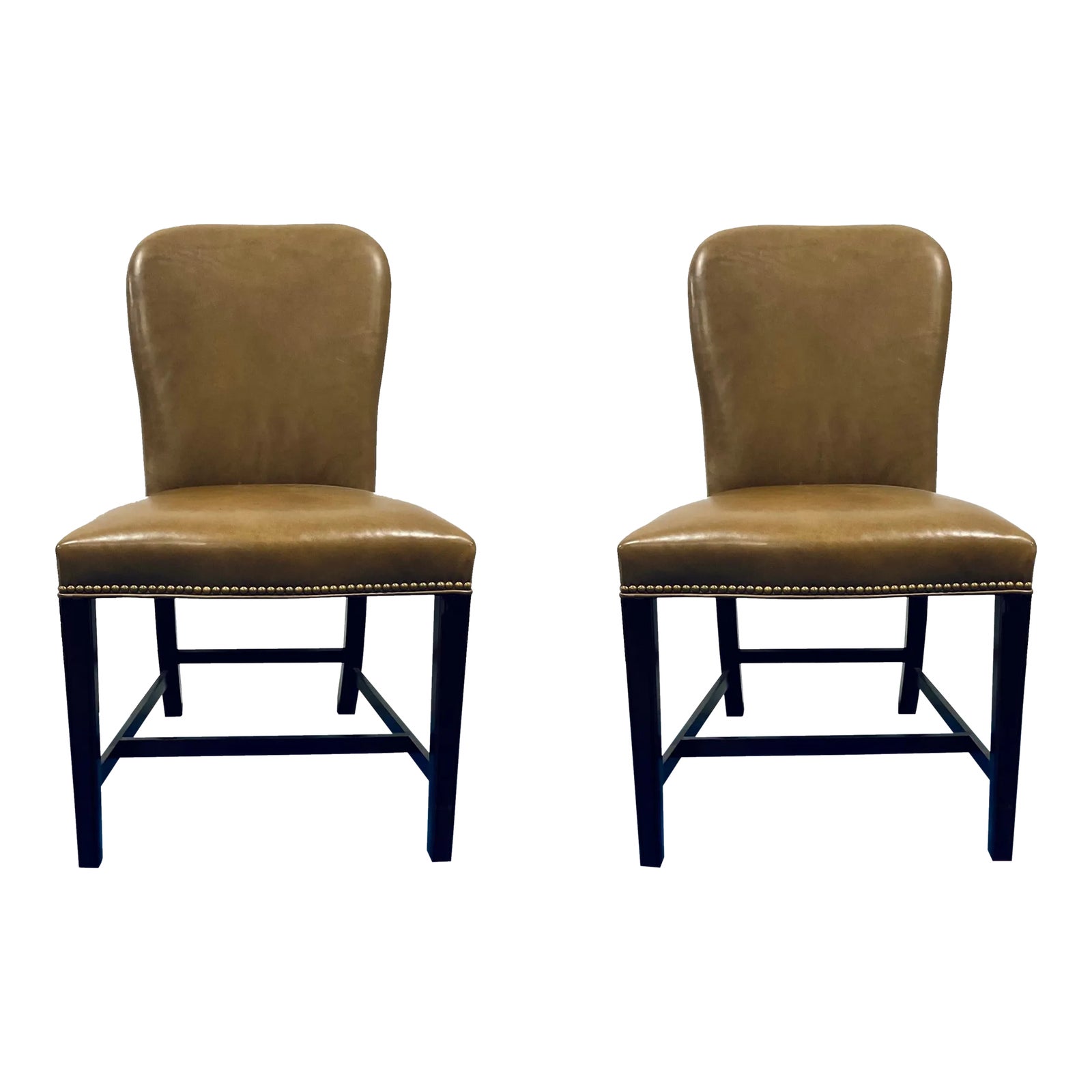 Hickory Chair Urban Night Camel Brown Leather Dining Chairs Pair | Chairish